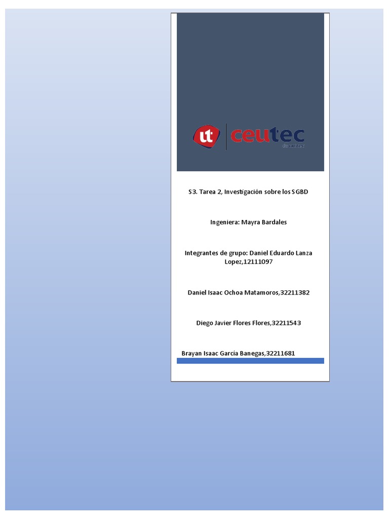 S3. Tarea 2, Investigación sobre los SGBD | PDF | Bases de datos | Big Data