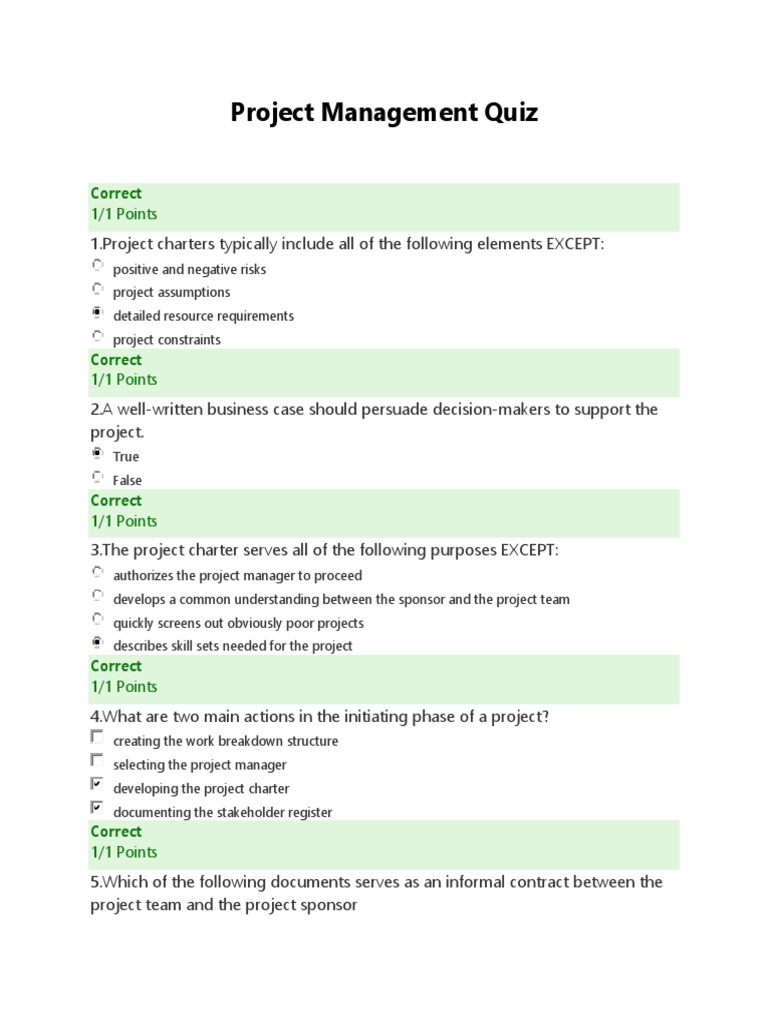 Project Management Quiz | PDF | Project Management | Shoe