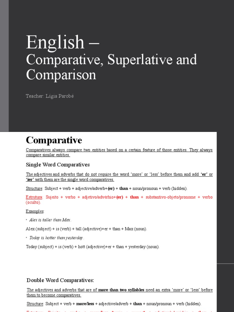 English Comparatives and Superlatives Guide | PDF | Adjective | Verb