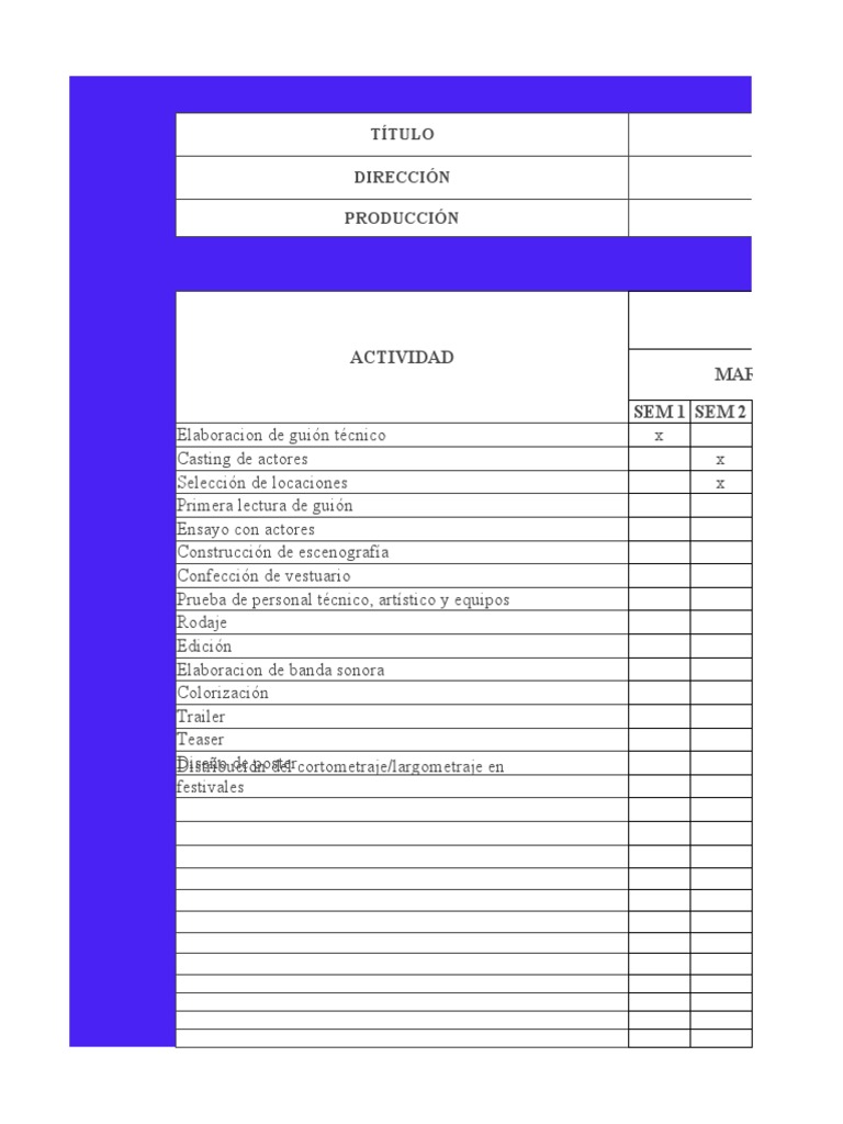 Plantilla - Plan de Rodaje | PDF
