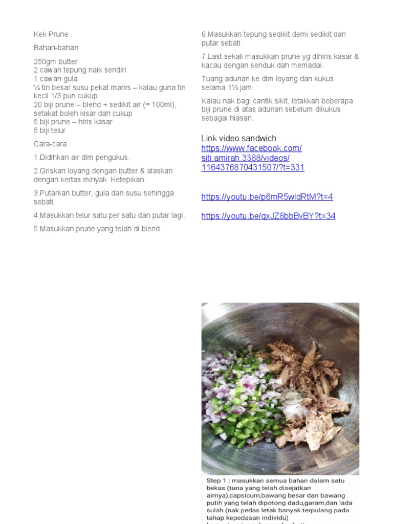 Kek Prune Jeruk Timun Resepi Sandwich | PDF