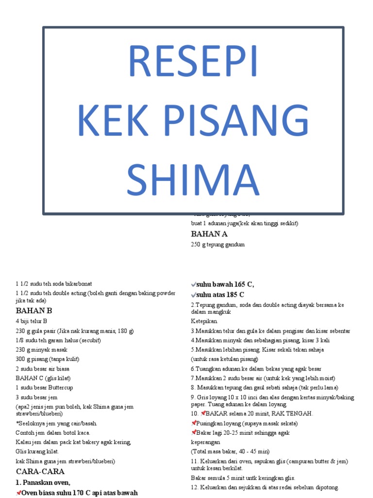 Kek Pisang Moist Shima | PDF