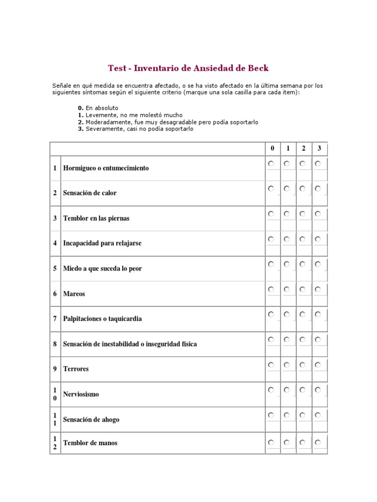 Cuestionario de Ansiedad Beck | PDF