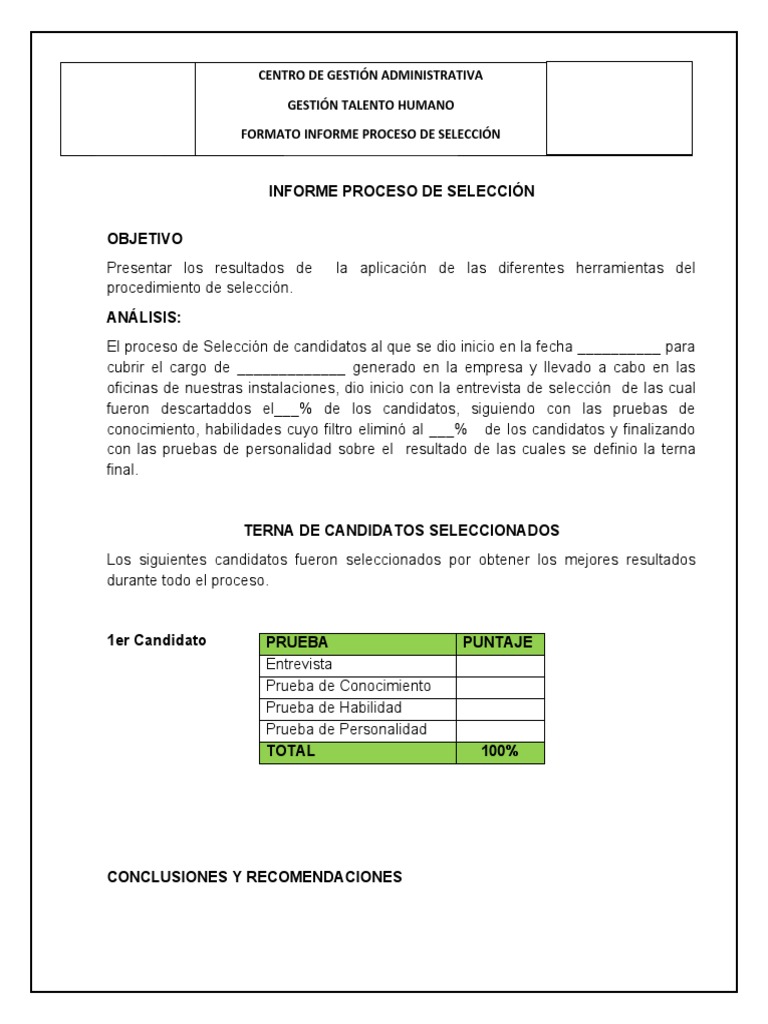Informe Proceso de Seleccion | PDF