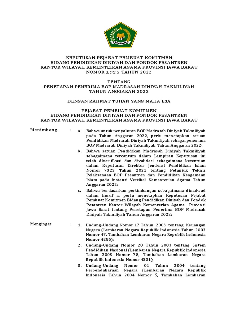 SK Penerima Bop MDT | PDF