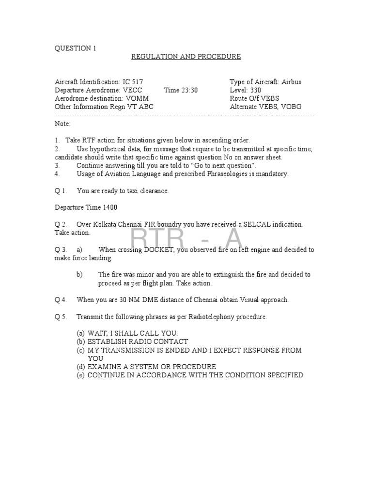RTR - A (Part 1 Questions) | PDF | Air Traffic Control | Runway