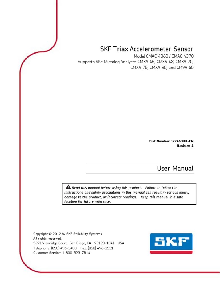 SKF Triax Accelerometer Sensor User Manual | PDF