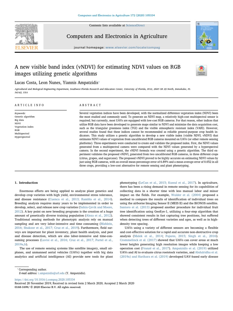 A New Visible Band Index (VNDVI) For Estimating NDVI Values On RGB Images Utilizing Genetic ...
