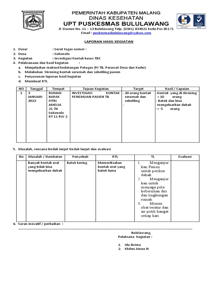 Form LHK BOK TB SUKONOLO 2022 | PDF