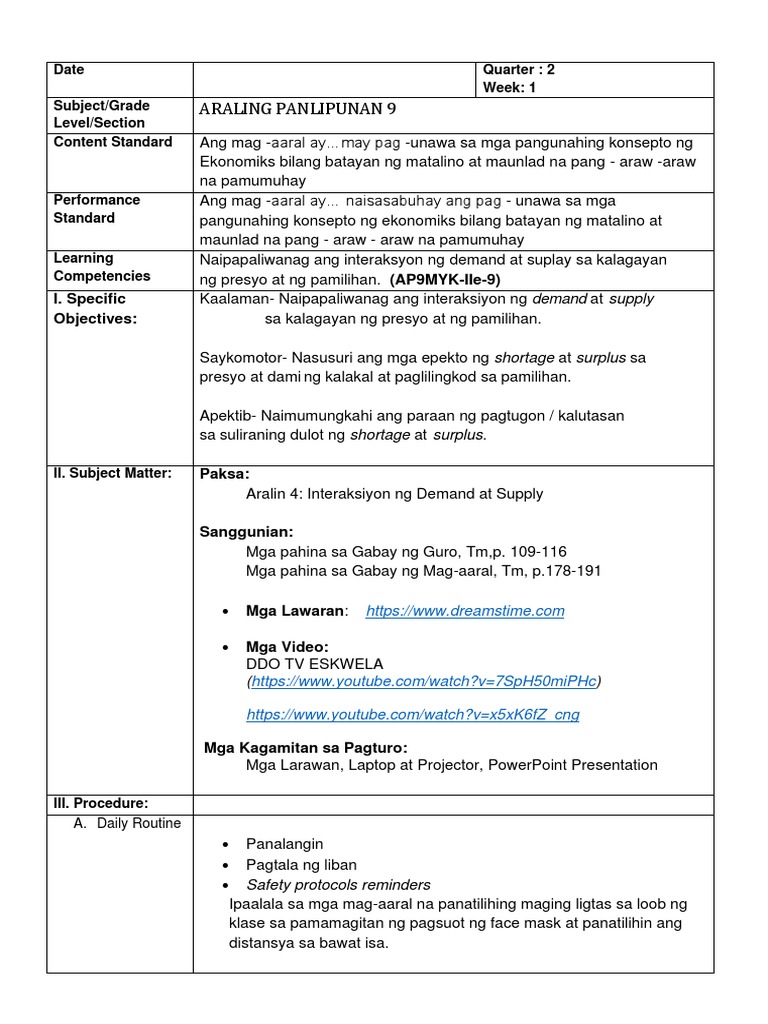 Lesson Plan in AP9 Q2 WEEK3 | PDF