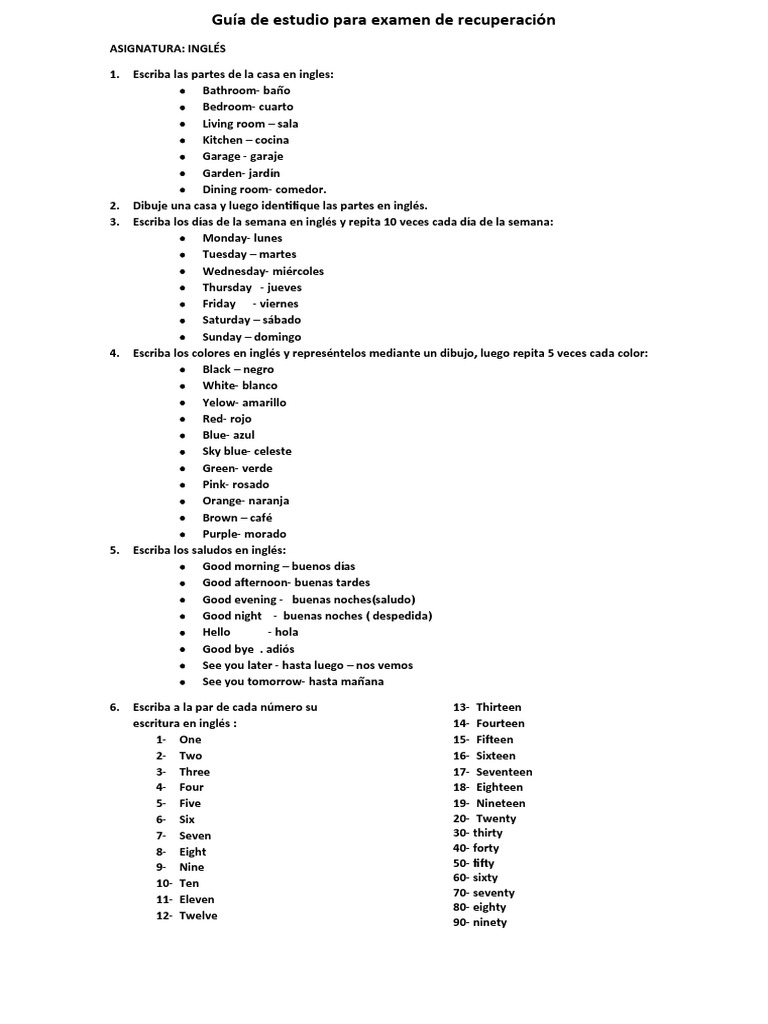 Guía para examen de recuperación en inglés | PDF | Tecnicas artisticas ...