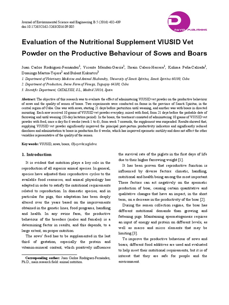 Evaluation of The Nutritional Supplement VIUSID Vet Powder On The ...