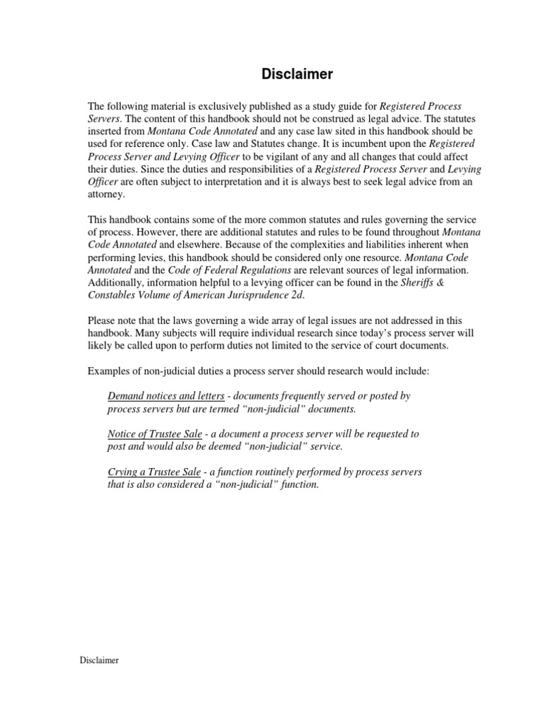Montana Process Server Handbook | PDF | Service Of Process | Security Guard