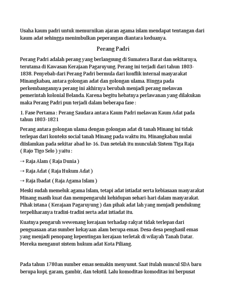 Konflik Adat vs Padri di Minangkabau | PDF