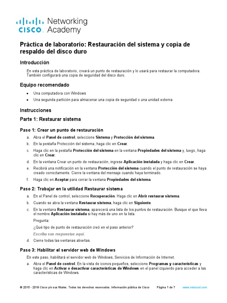 11.6.2.4 Lab - System Restore and Hard Drive Backup | PDF | Archivo de computadora | Ventana ...