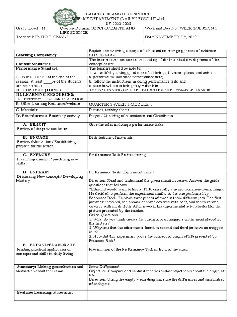 DLP-Performance Task - 1 | PDF | Learning | Lesson Plan
