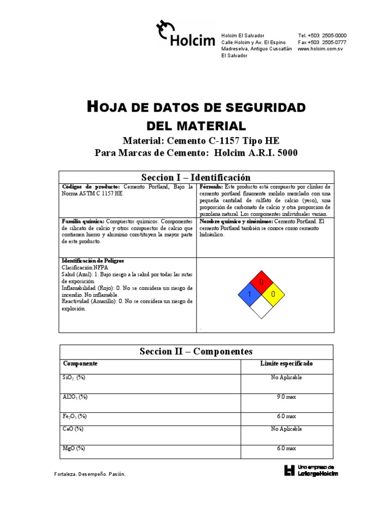 Seguridad del Cemento Holcim A.R.I. 5000 | PDF