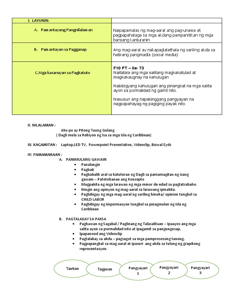 Banghay Aralin Sa Filipino 10 | PDF