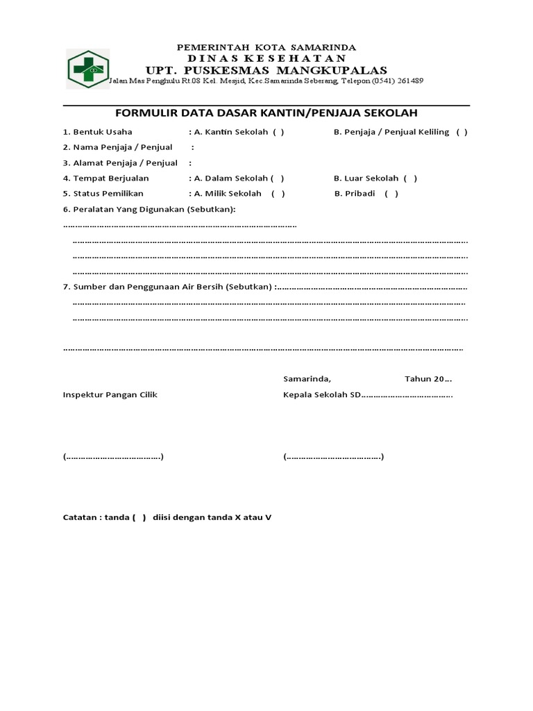 Form Kantin Sekolah | PDF