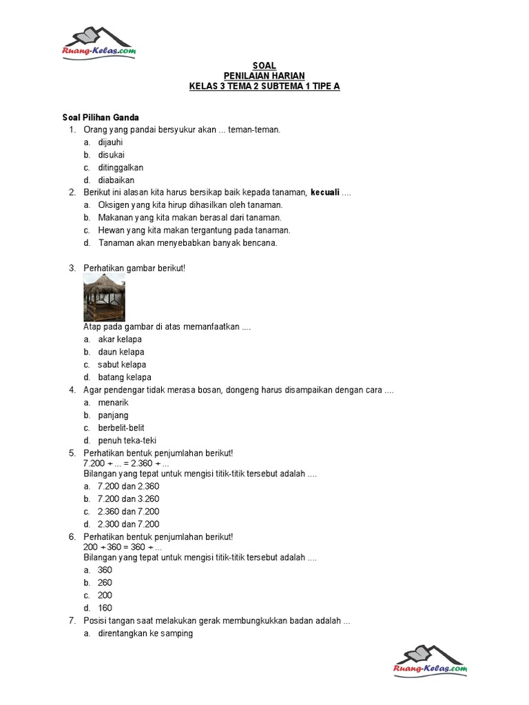 PH Kelas 3 SD Tema 2 Sub Tema 1 Tipe A - B Tahun 2021-2022 | PDF