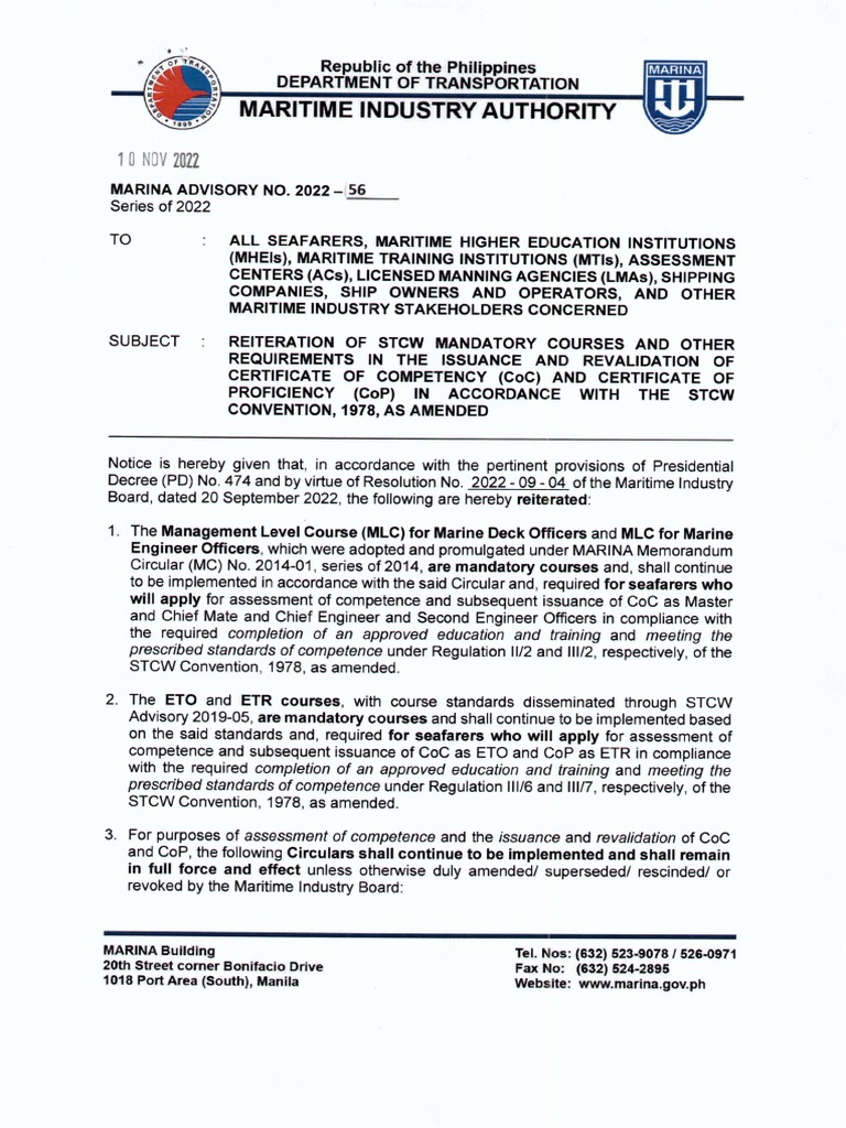 STCW Course Requirements Update | PDF | Shipping