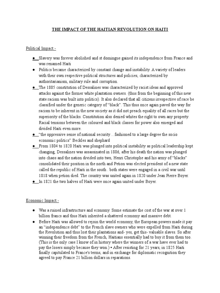 The Impact of The Haitian Revolution On Haiti | PDF