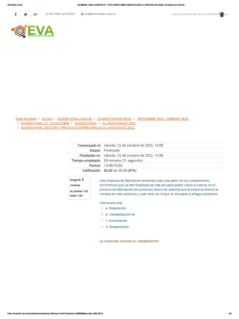 Examen Final Gestion y Procesos Empresariales | PDF