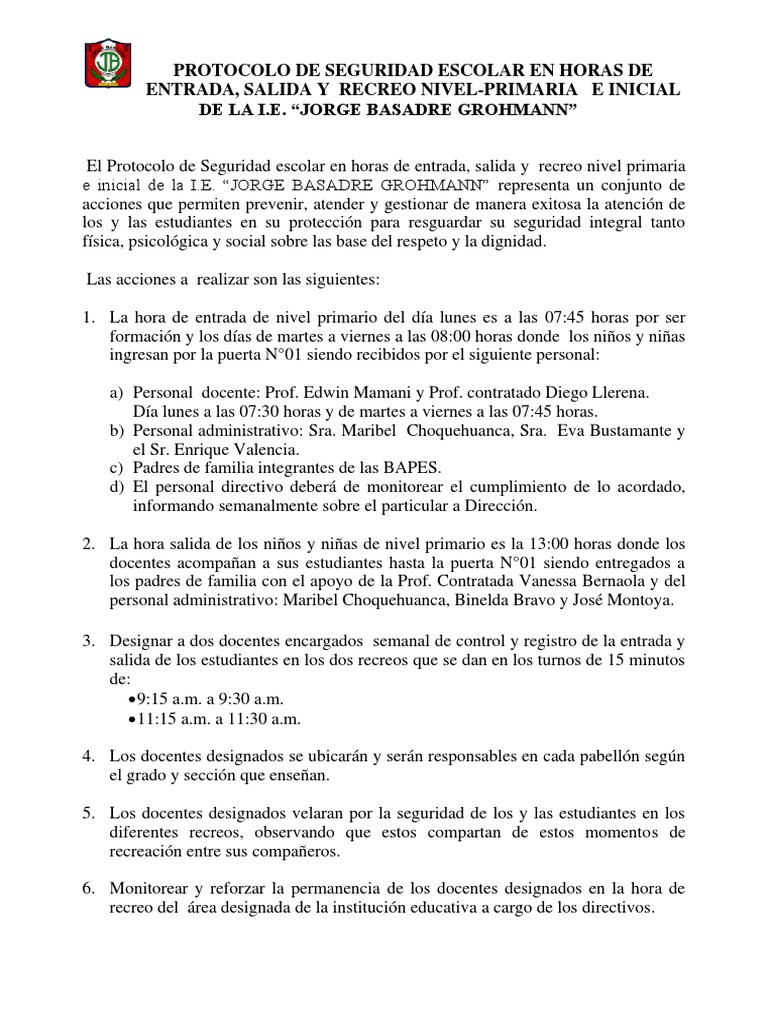 Protocolo de Ingreso y Salida Primaria | PDF