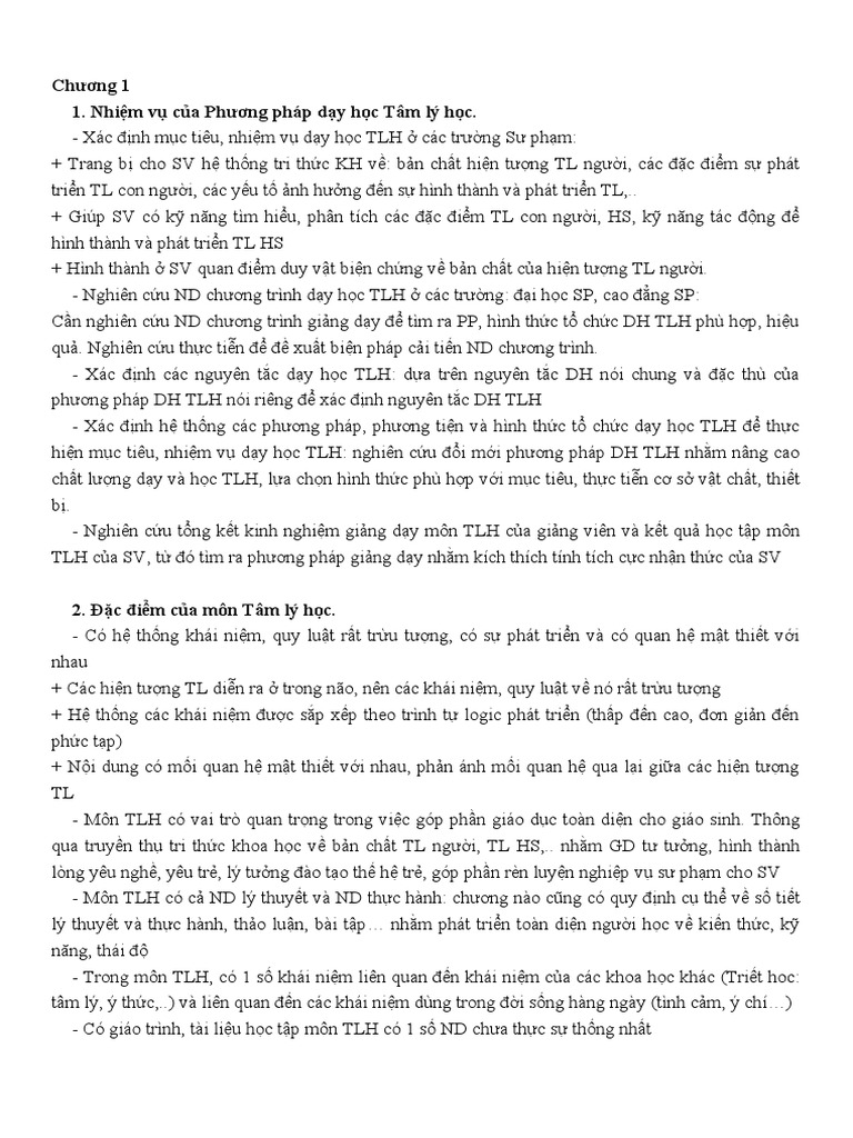 NỘI DUNG ÔN TẬP PP DẠY HỌC TLH | PDF