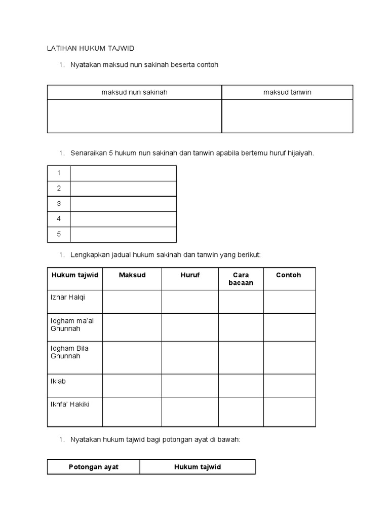 Latihan Tajwid Nun Sakinah Dan Tanwin | PDF