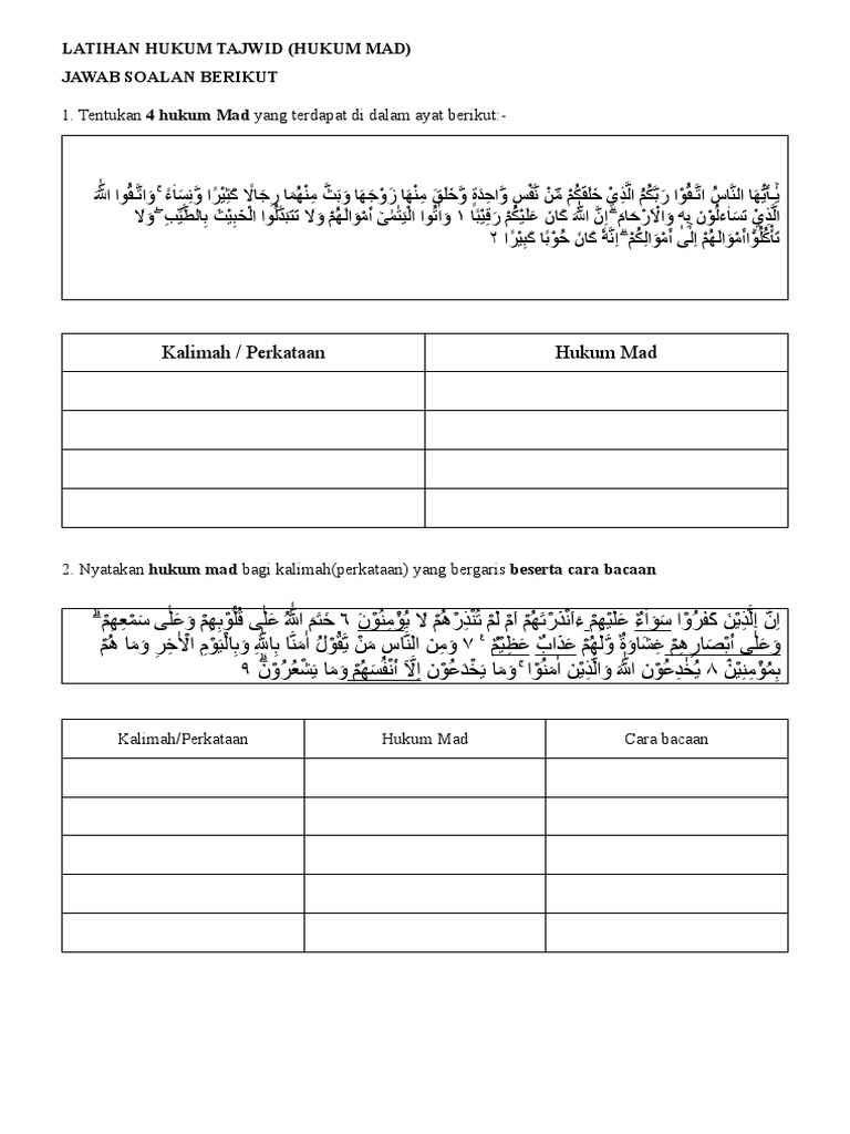 LATIHAN HUKUM TAJWID Ting 3 | PDF