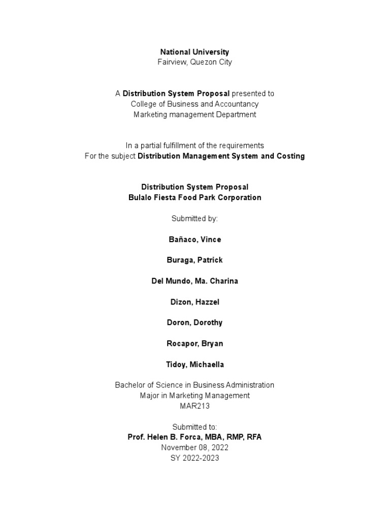 GRP.-2 Distribution-Proposal Final | PDF