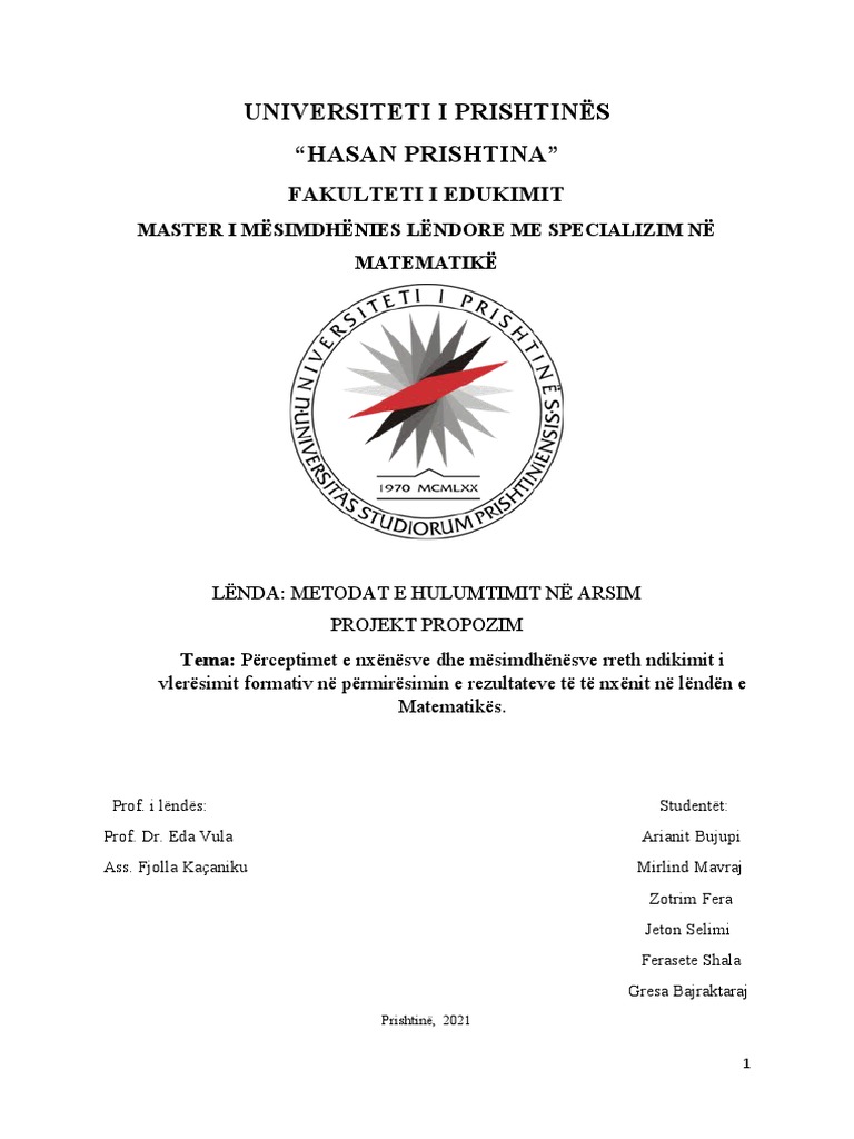 Grupi 3. Projekt Propozim - Ndikimi I Vlerã Simit Formativ Nã Pã Rmirã Simin e Rezultateve Tã Tã ...