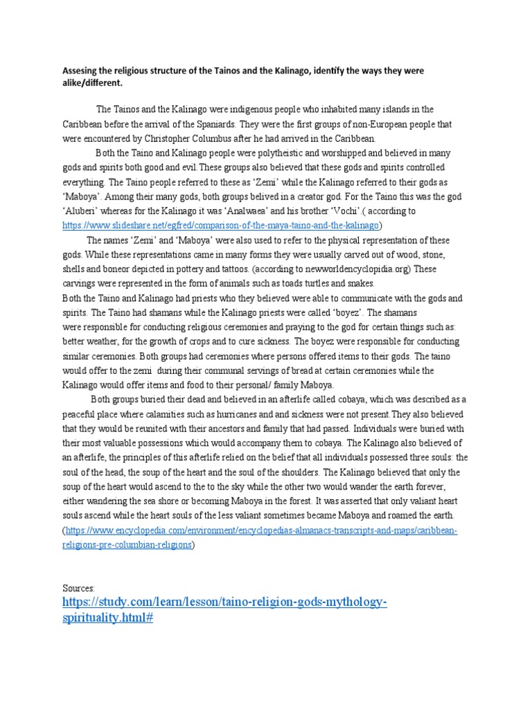 Differences and Similarities Between The Taino and Kalinago | PDF Differences and Similarities Between The Taino and Kalinago | PDF