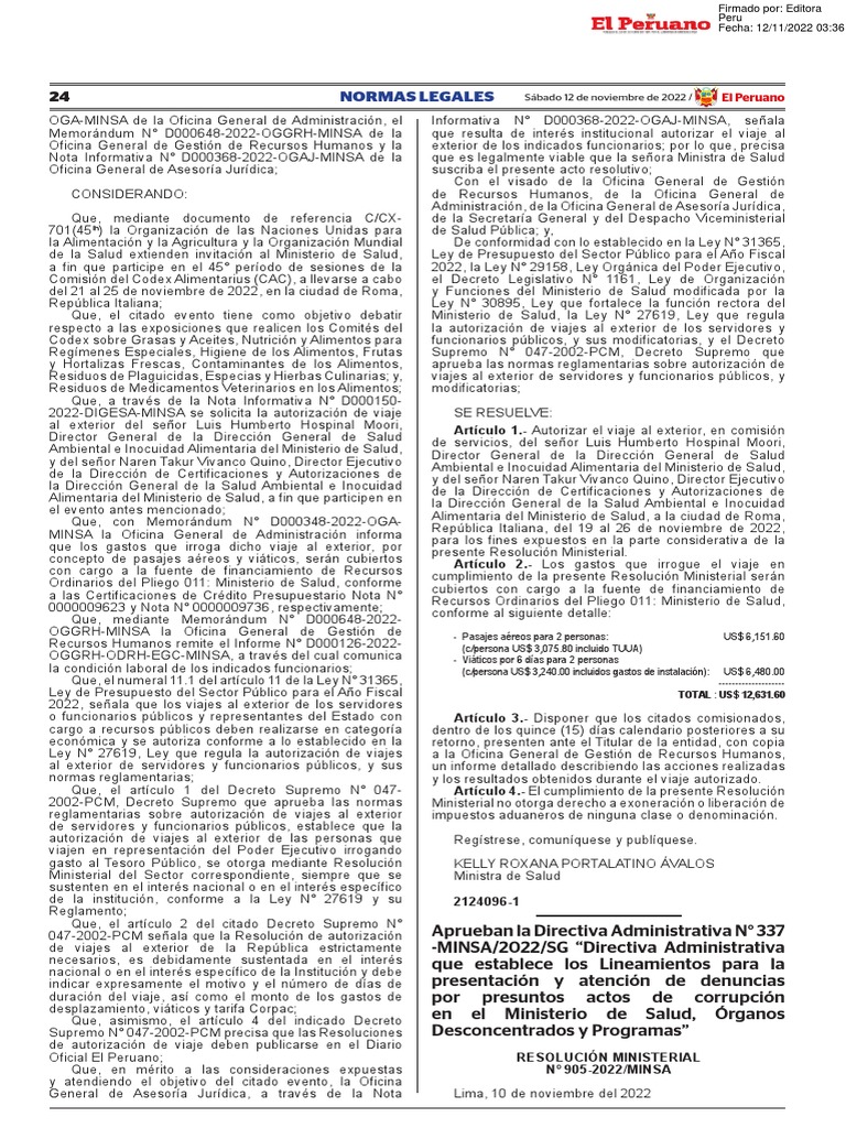 Aprueban La Directiva Administrativa N 337 Minsa2022sg Resolucion ... Aprueban La Directiva Administrativa N 337 Minsa2022sg Resolucion ...