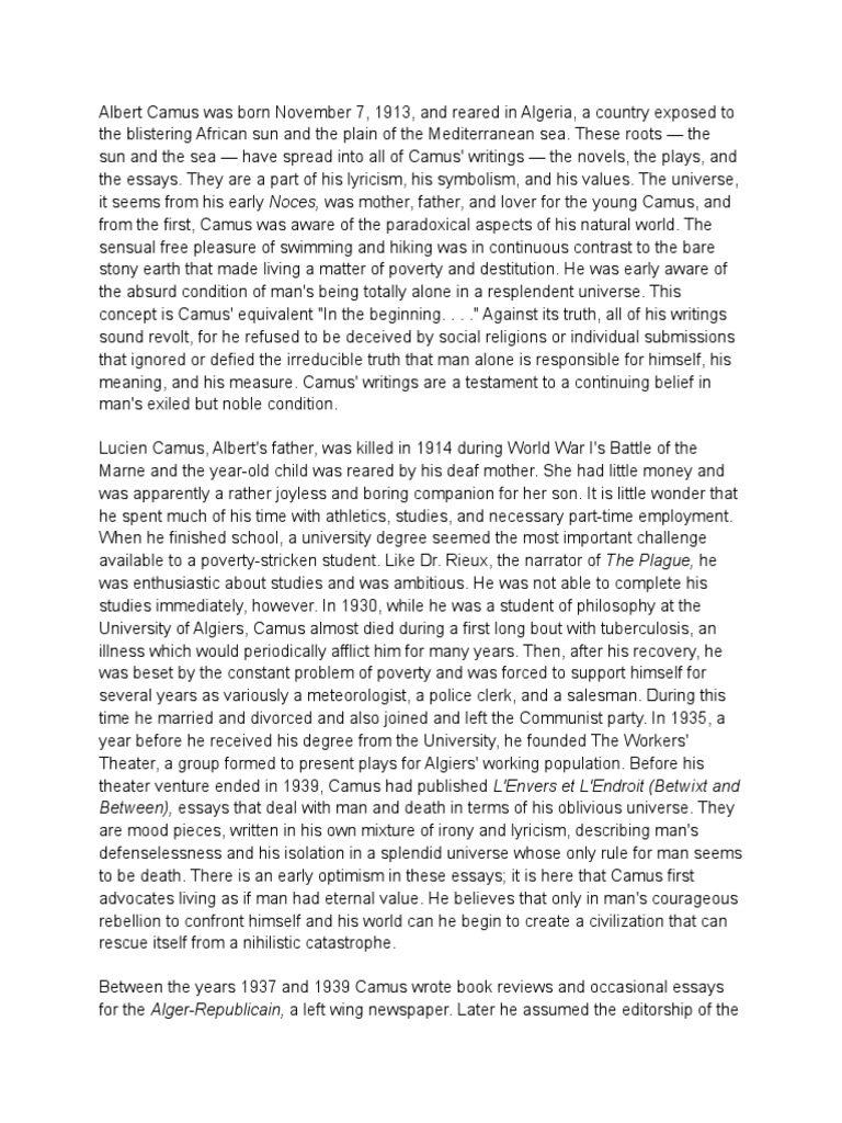 Albert Camus Biography | Download Free PDF | Albert Camus