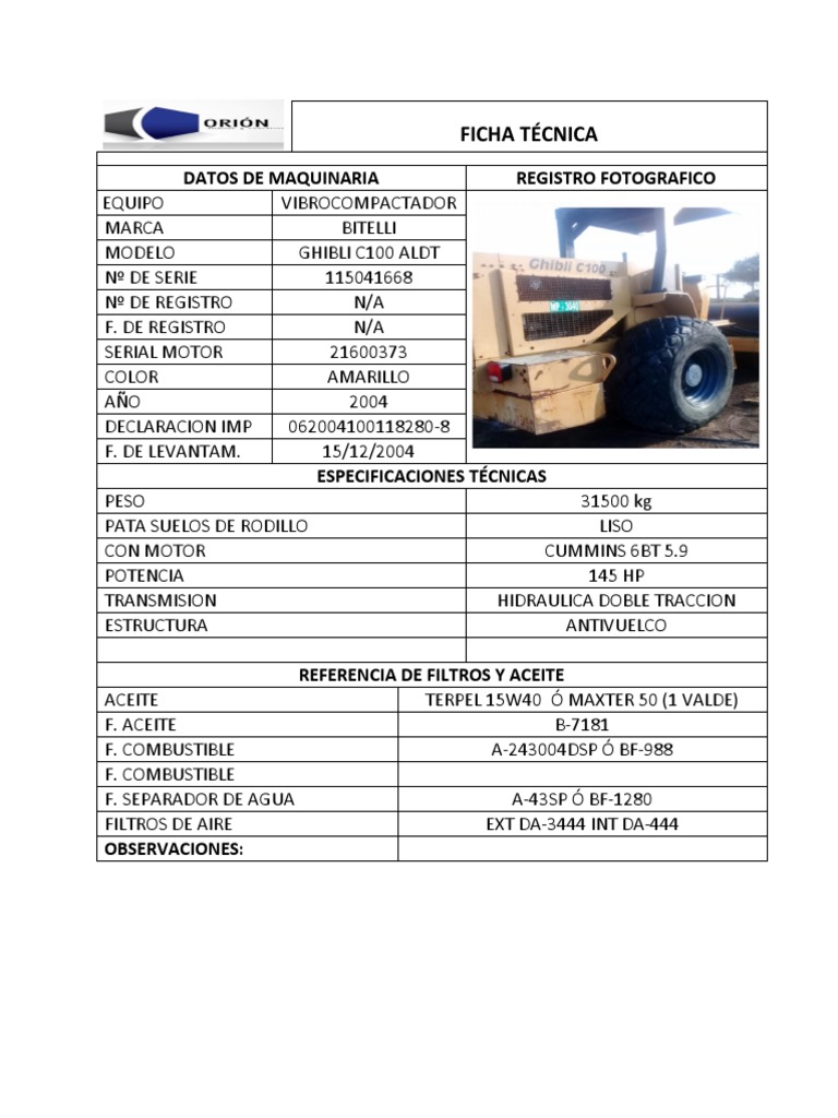 Ficha Tecnica Bitelli | PDF