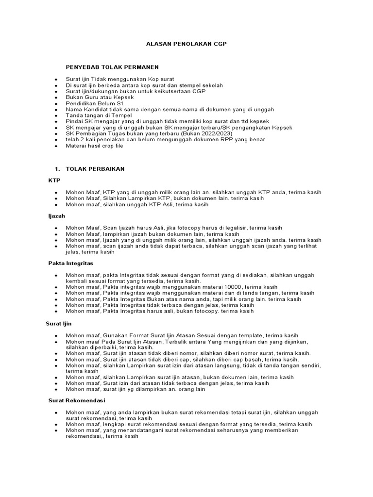 Alasan Penolakan CGP | PDF