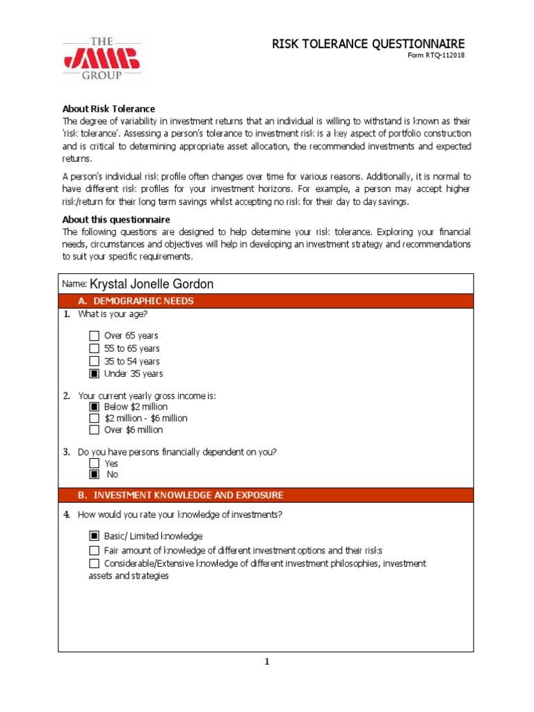 Risk Tolerance Questionnaire | PDF