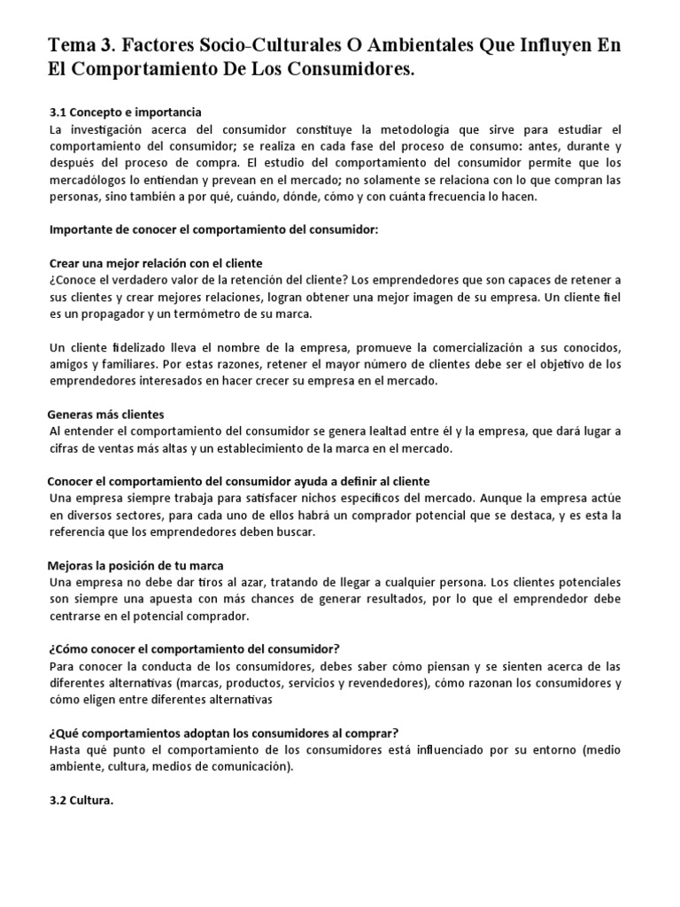 Factores Socio-Culturales O Ambientales Que Influyen en El Comportamiento de Los Consumidores ...