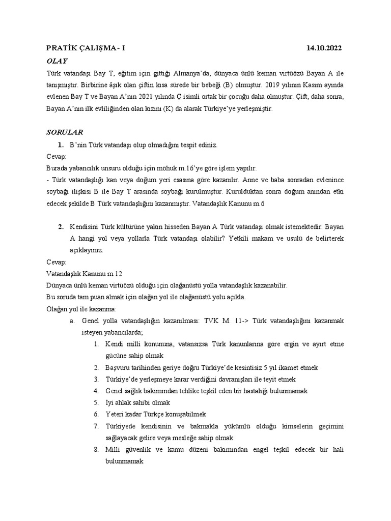 Pratik 1 - Vatandaşlık - Sorular | PDF