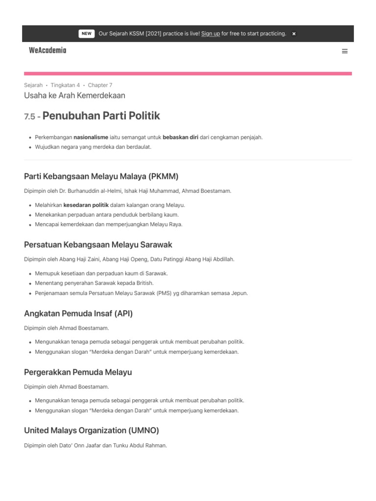 Nota & Latihan Sejarah KSSM Tingkatan 4 Bab 7.5 - WeAcademia (2021) | PDF