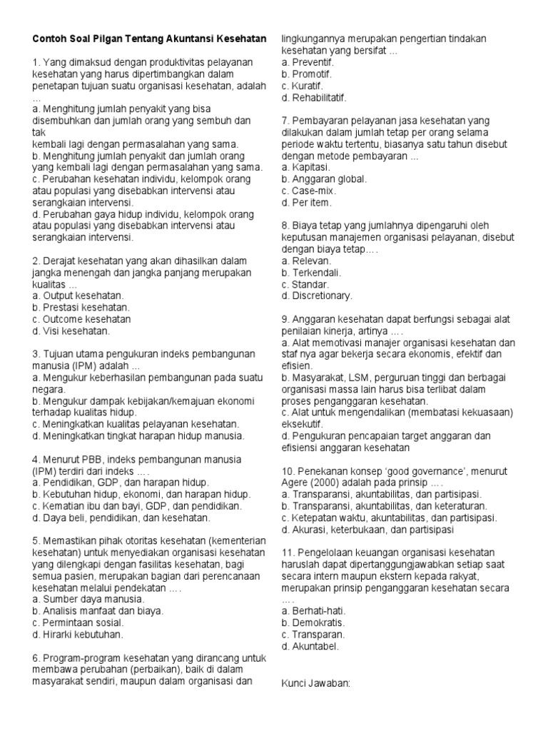 Contoh Soal Pilgan Tentang Akuntansi Kesehatan | PDF