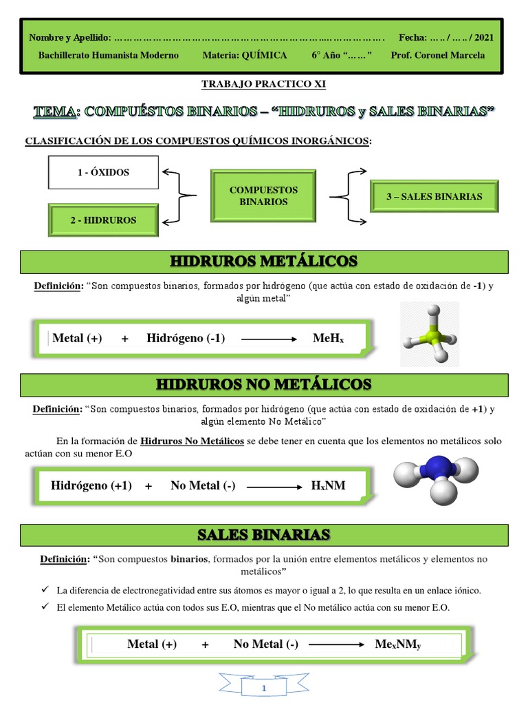 Actividad 11 (Hidruros y Sales Binarias) | PDF | Compuestos químicos | Hidrógeno