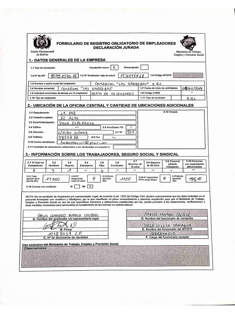 Formulario de Inscripción Ministerio de Trabajo | PDF