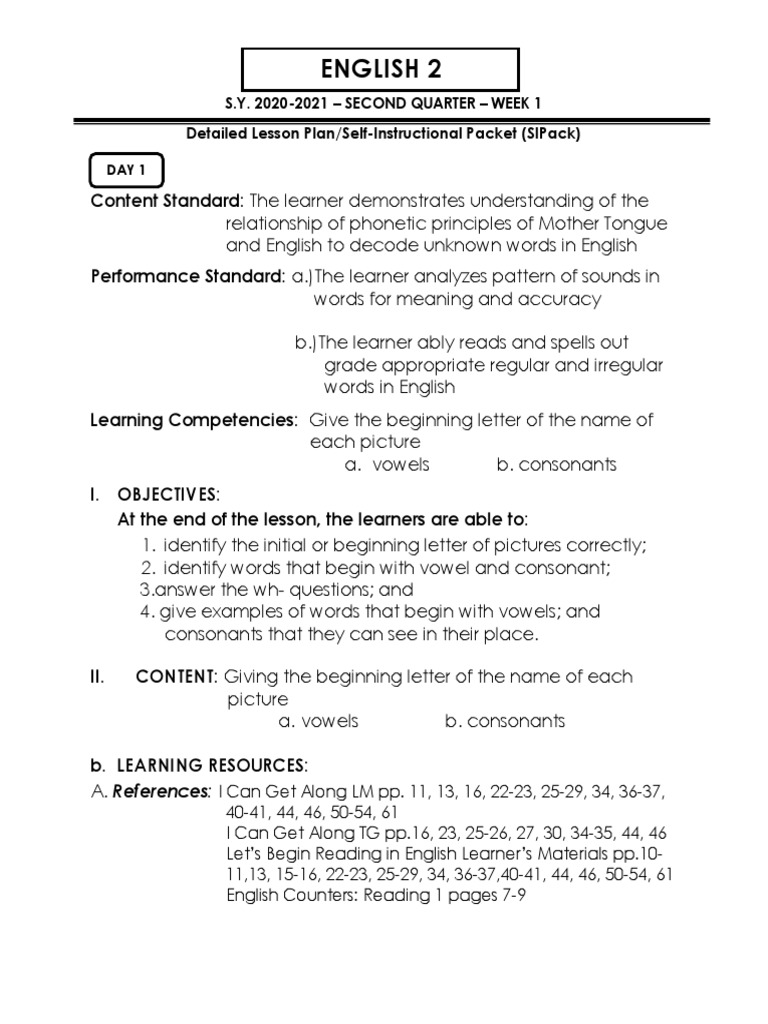 English 2 Quarter 2 Week 1 Qarodel Pdf English Language Consonant 