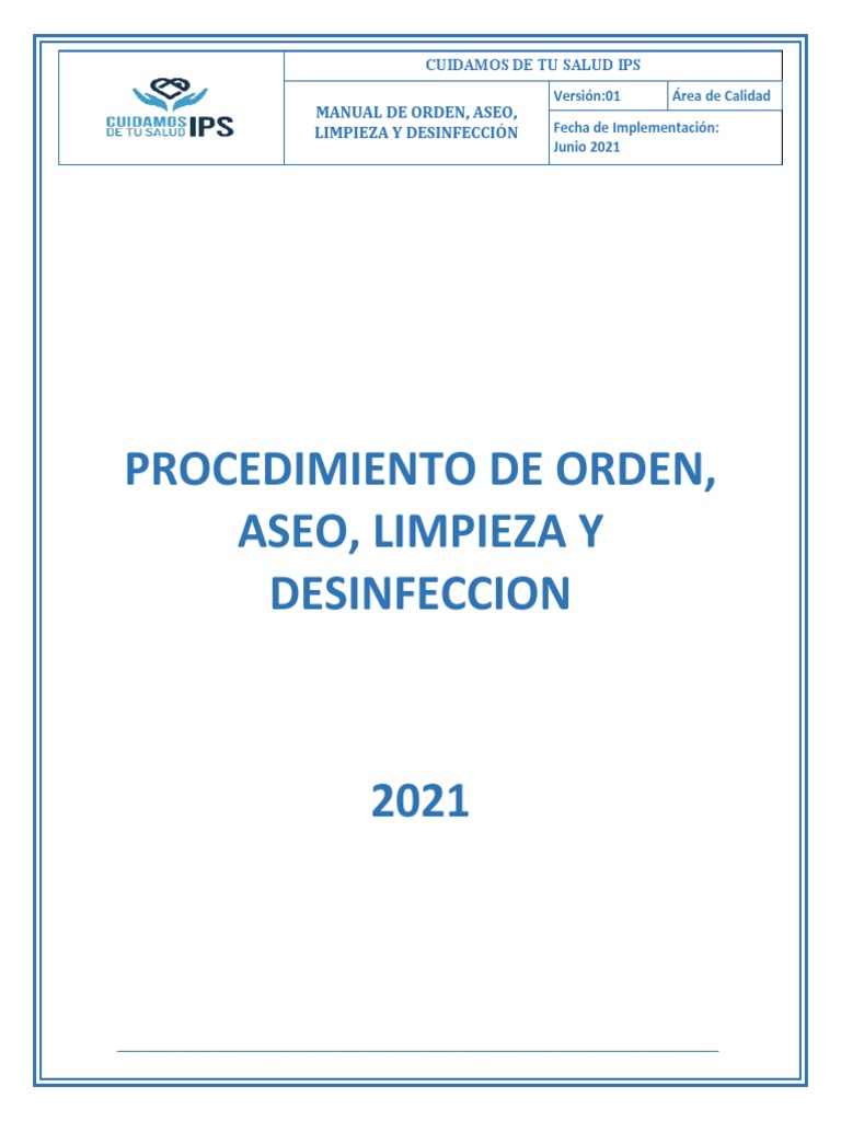 Manual de Orden, Aseo, Limpieza y Desinfección Ok | PDF | Agua | Microorganismo