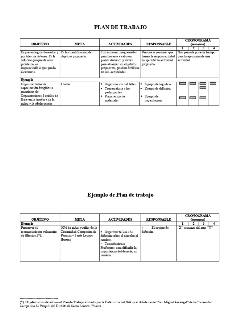 Ejemplo de PLAN DE TRABAJO | PDF