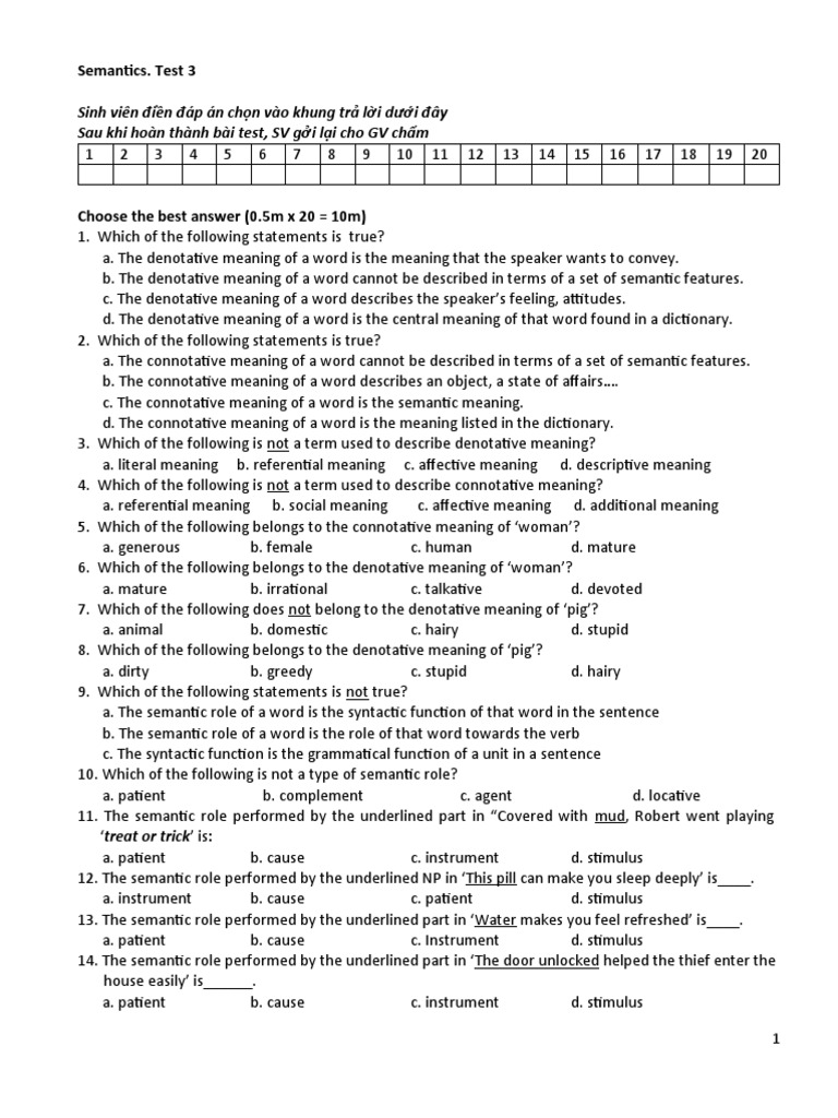 Semantics Test 3 | PDF