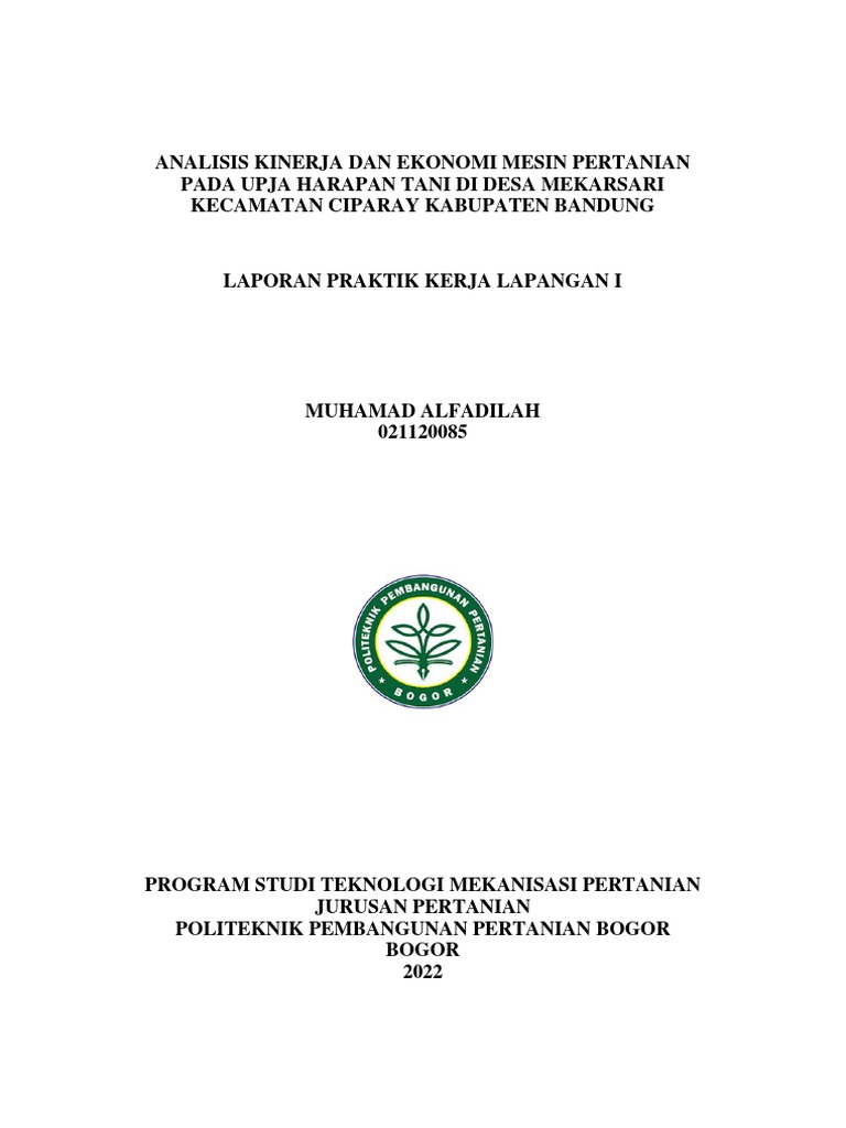 Analisis Kinerja Dan Ekonomi Mesin Pertanian Pada UPJA Harapan Tani Di ...